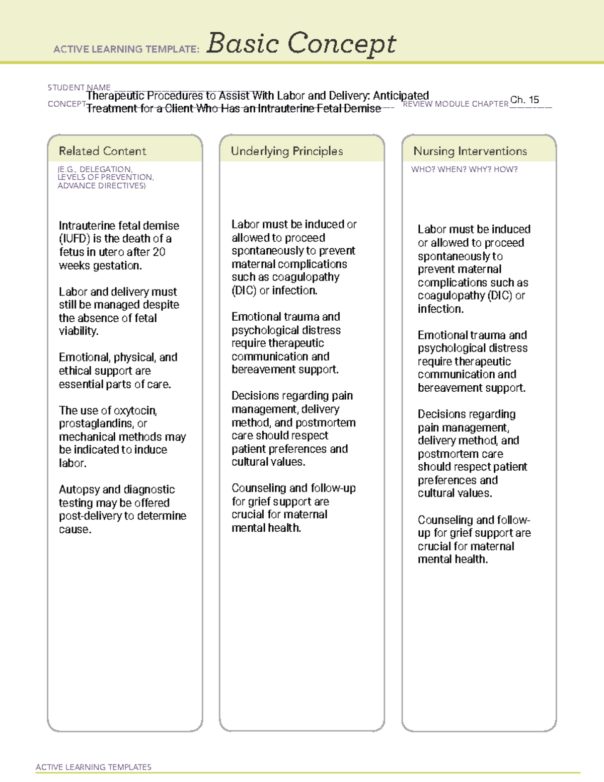 ACTIVE LEARNING TEMPLATE: Therapeutic Procedures for IUFD Care - Studocu