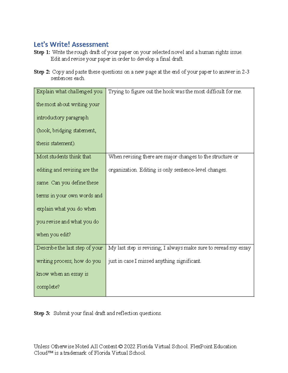 3.08 Let's Write Assessment - Let's Write! Assessment Step 1: Write the ...