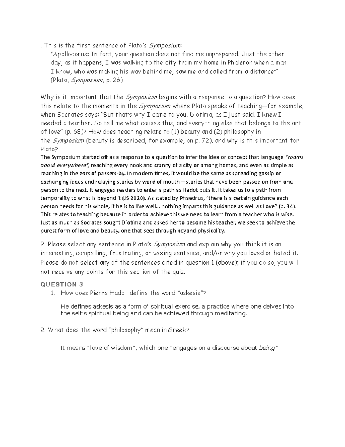 Assignment Cplt001: Insights on Plato's Symposium and Teaching Concepts ...