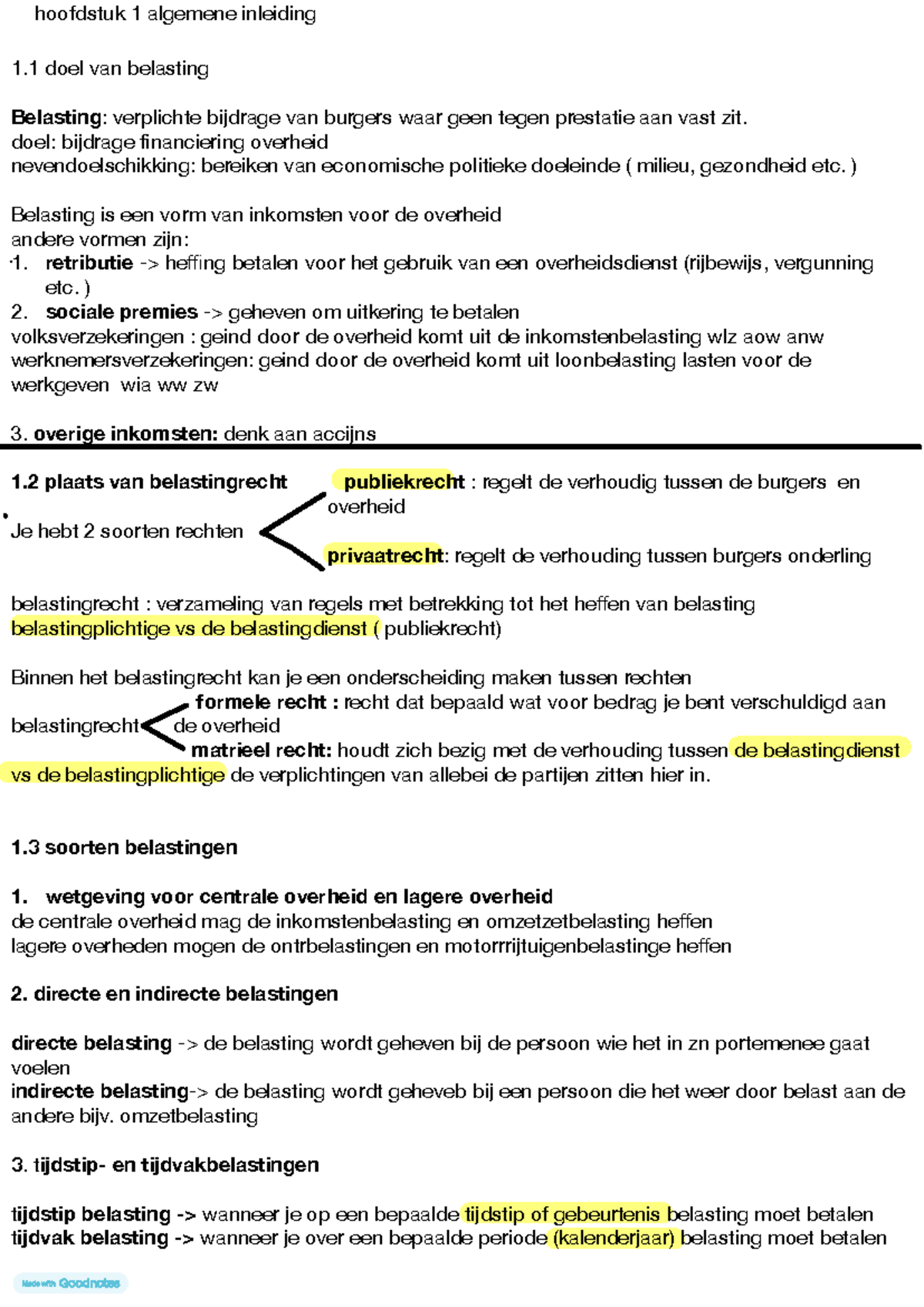 Hoofdstuk 1: Algemene Inleiding tot Belastingrecht (IB) - Studeersnel