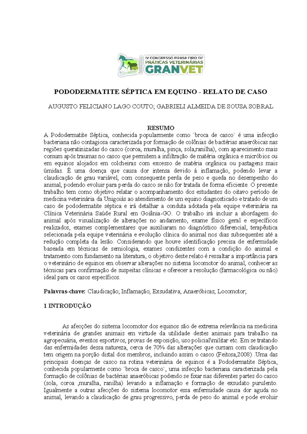 Relato de Caso: Pododermatite Séptica em Equino - Estudo da Clínica Veterinária - Studocu