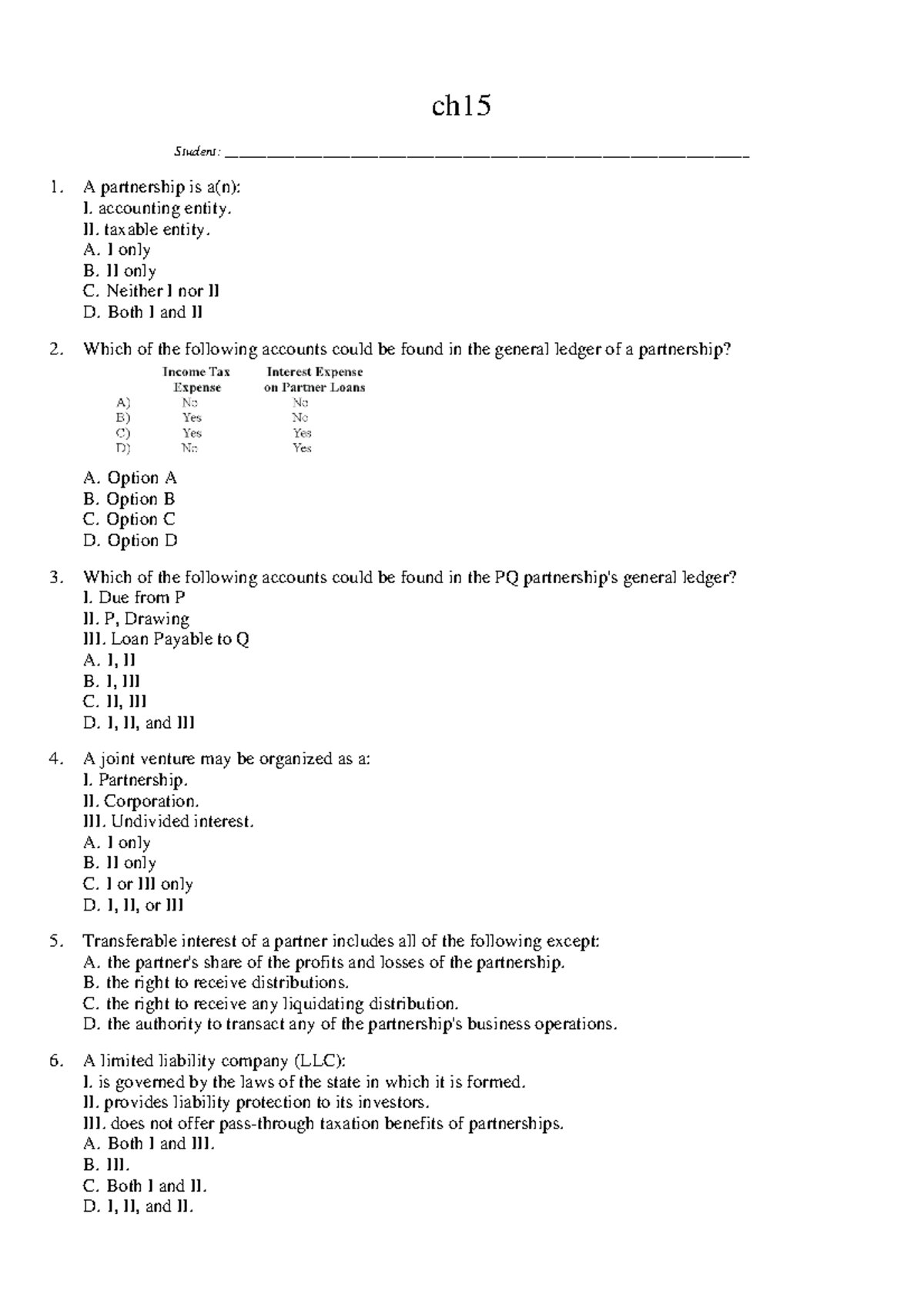 Chapter 15 - Test Bank Solutions and Partnership Accounting Insights ...