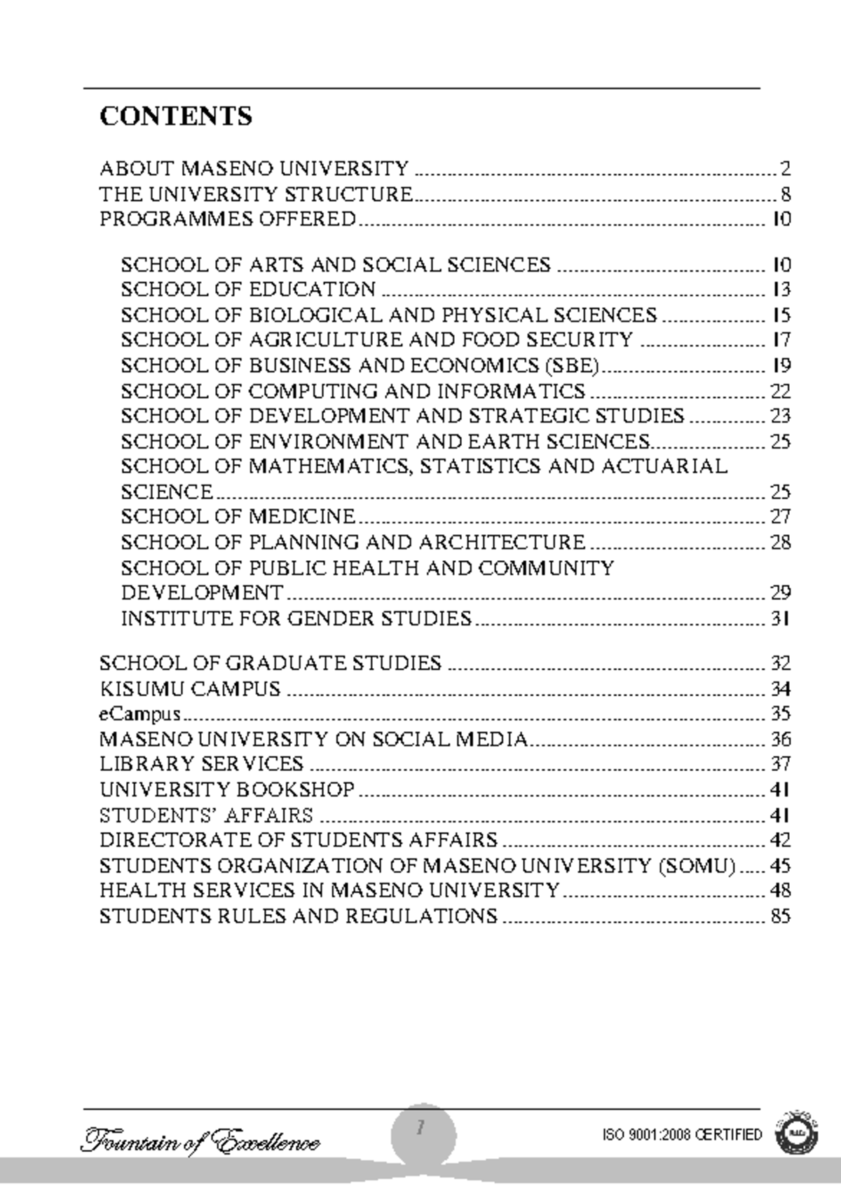 Maseno University Student Handbook 2020: Structure & Programs Overview ...