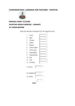 Linguistic Structure OF Sesotho (The System of Concords ...