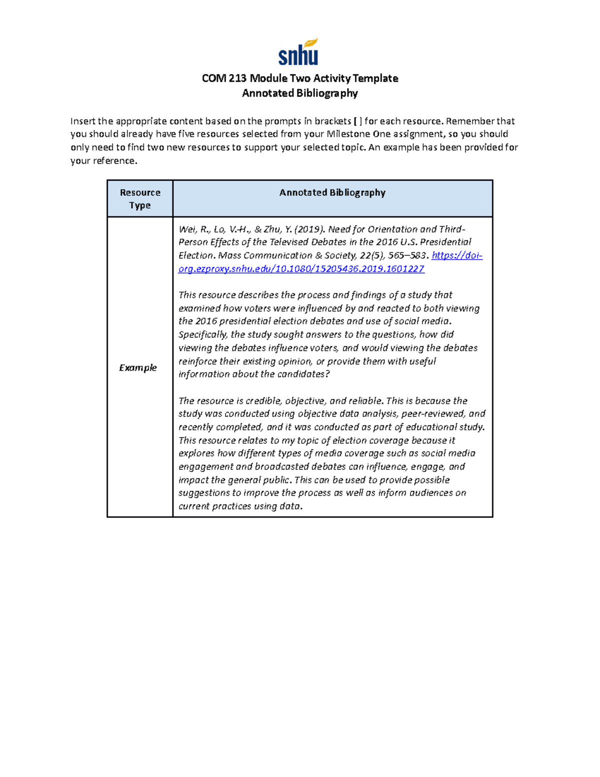 2-1 Activity Annotated Bibliography - COM 213 Module Two Activity Template Annotated ...