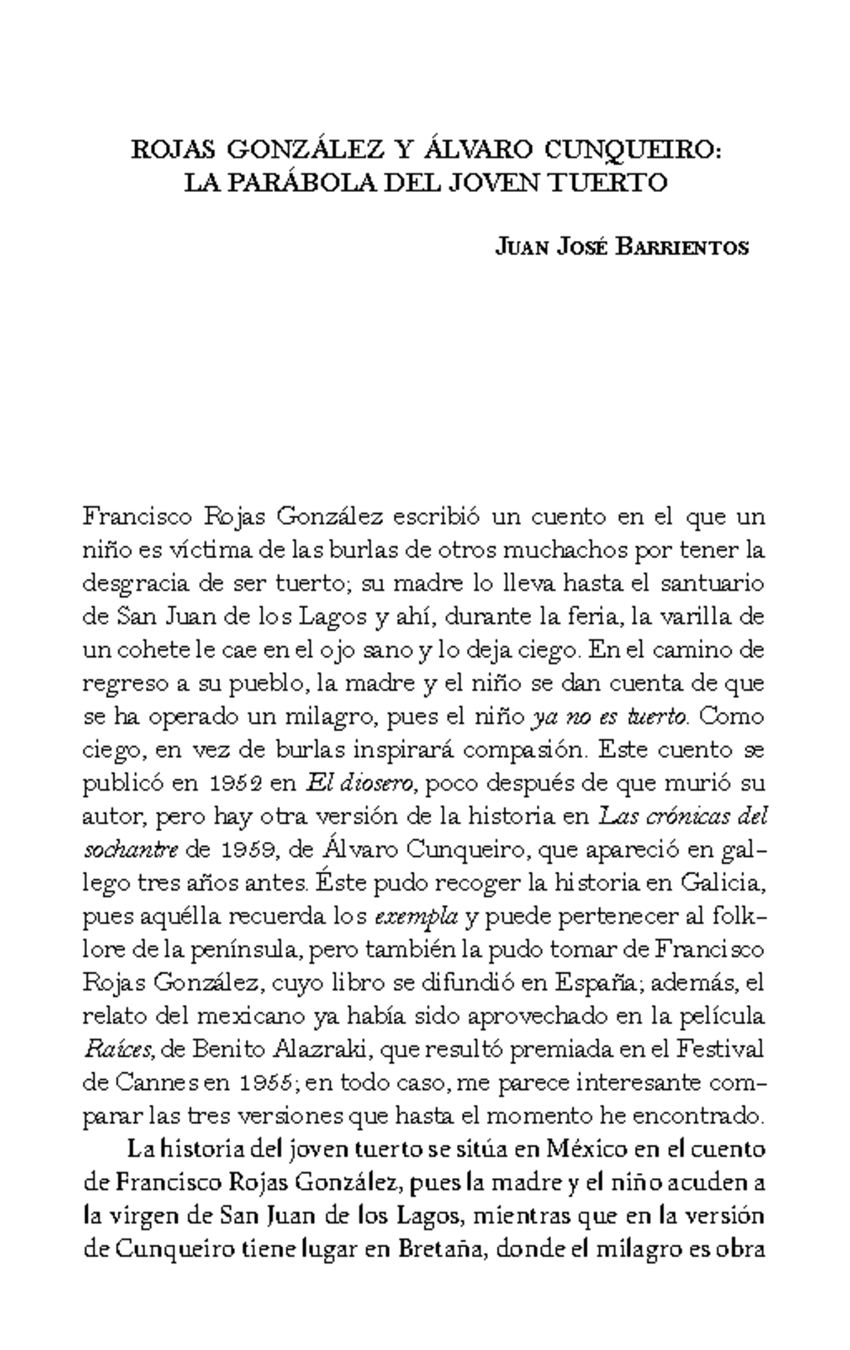 La Parábola del Joven Tuerto: Comparativa entre Rojas González y ...