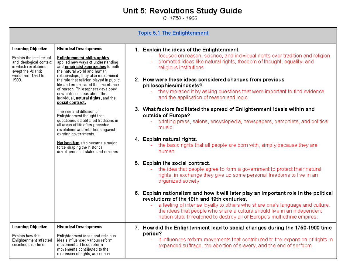 AP World History Unit 5 Study Guide-1-2 - Unit 5: Revolutions Study ...