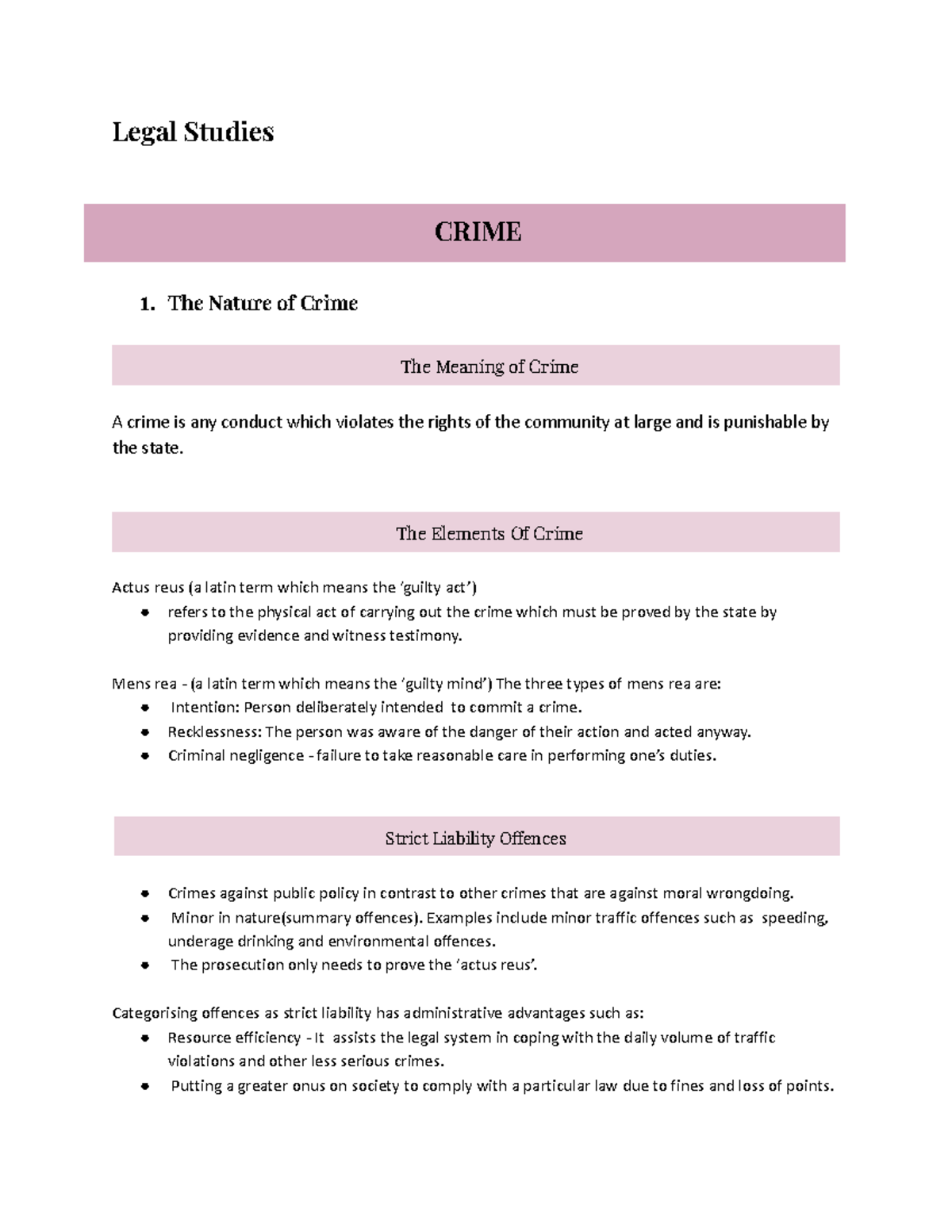 HSC Legal Studies - CRIME: Understanding the Nature and Categories of ...