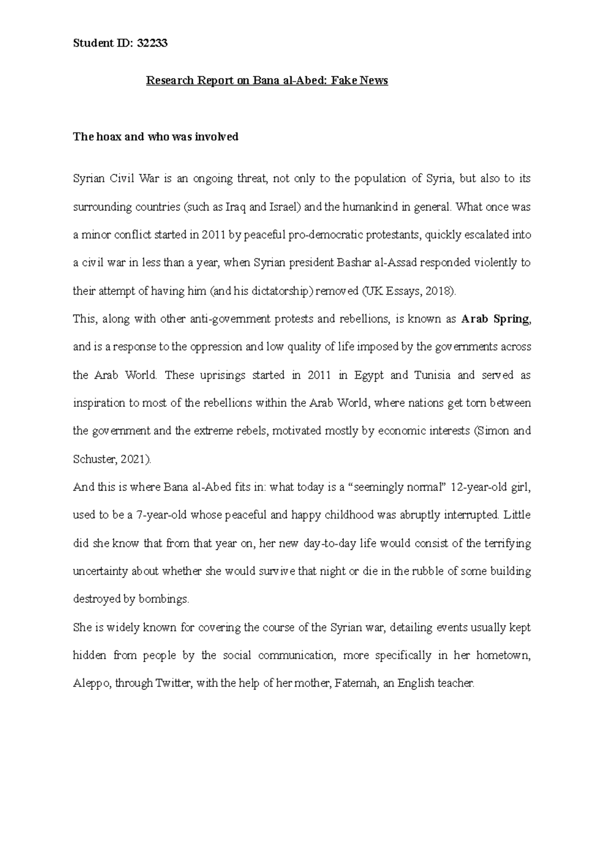 Research Report Final - The Bana al-Abed Fake News Hoax Analysis - Studocu