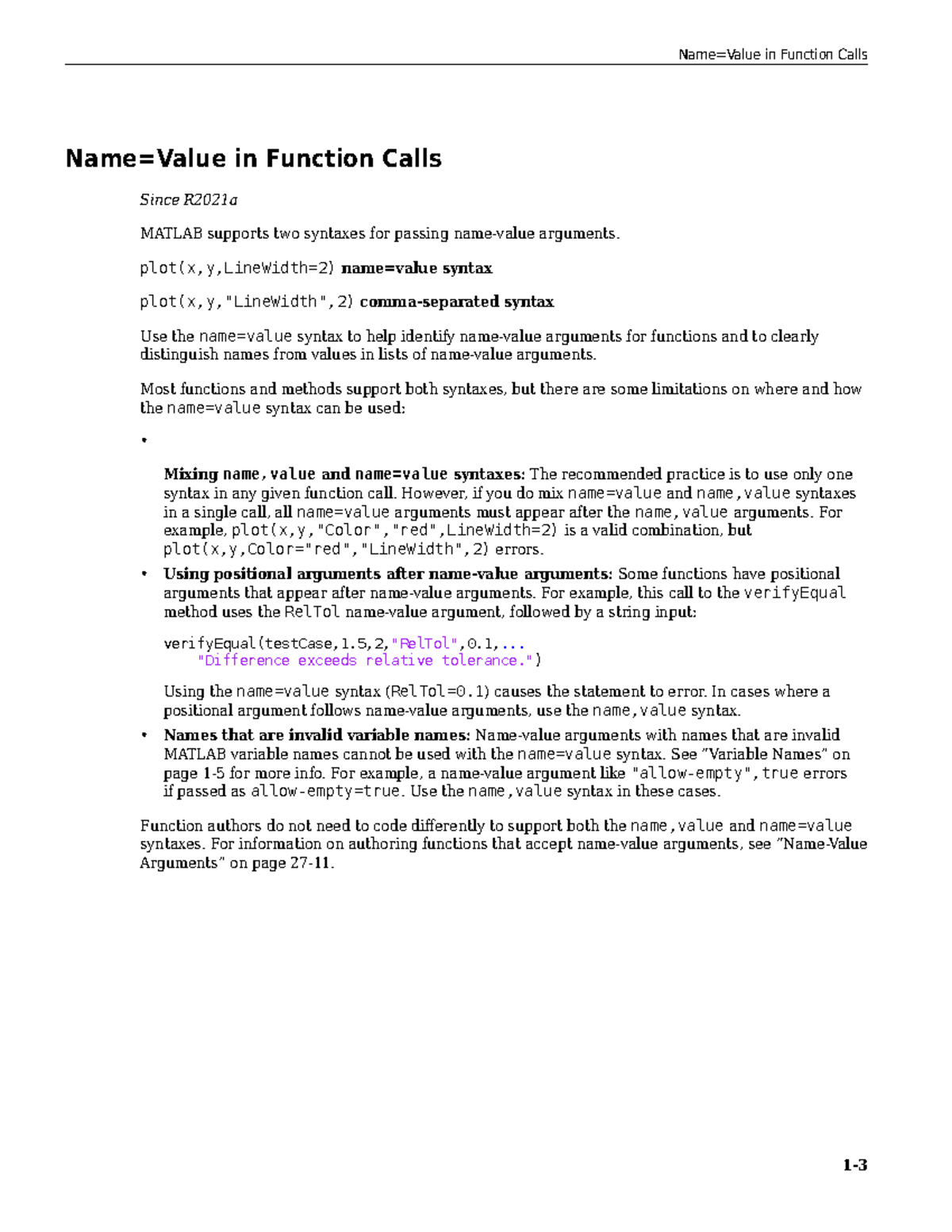 Matlab prog-5 - Name=Value in Function Calls Since R2021a MATLAB supports two syntaxes for ...