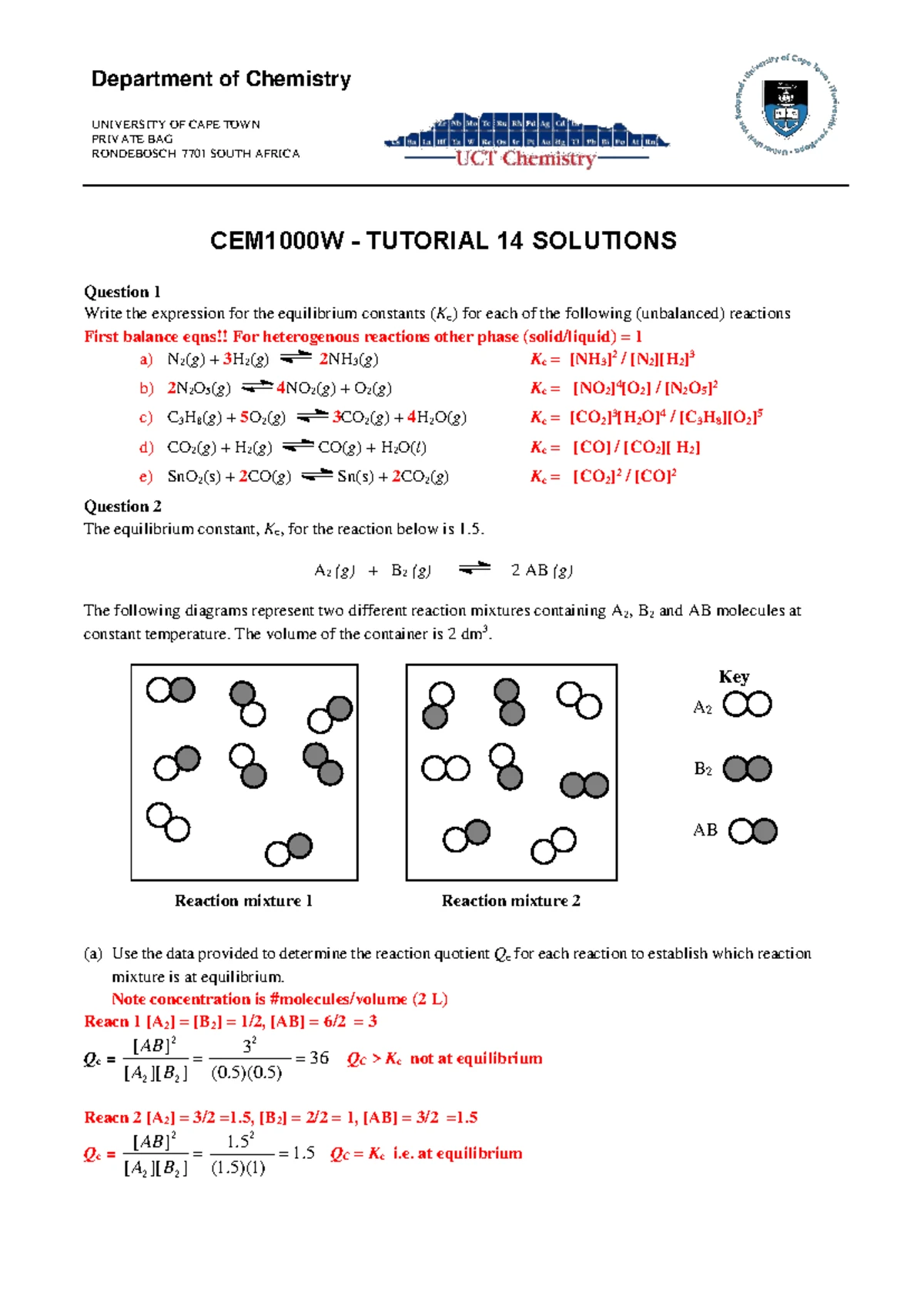 Chemical Equilibrium: Kc Calculations and Concentration Determinations ...