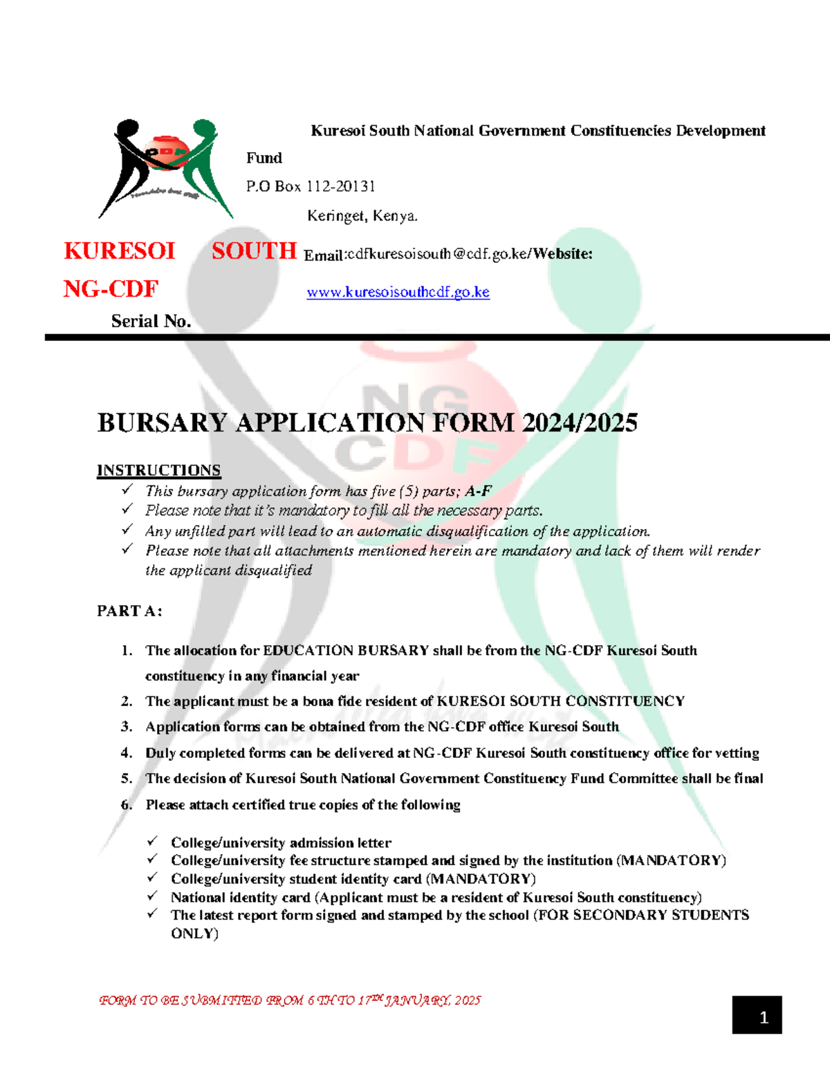 Bursary Application Form for Kuresoi South Constituency 2024 - Studocu