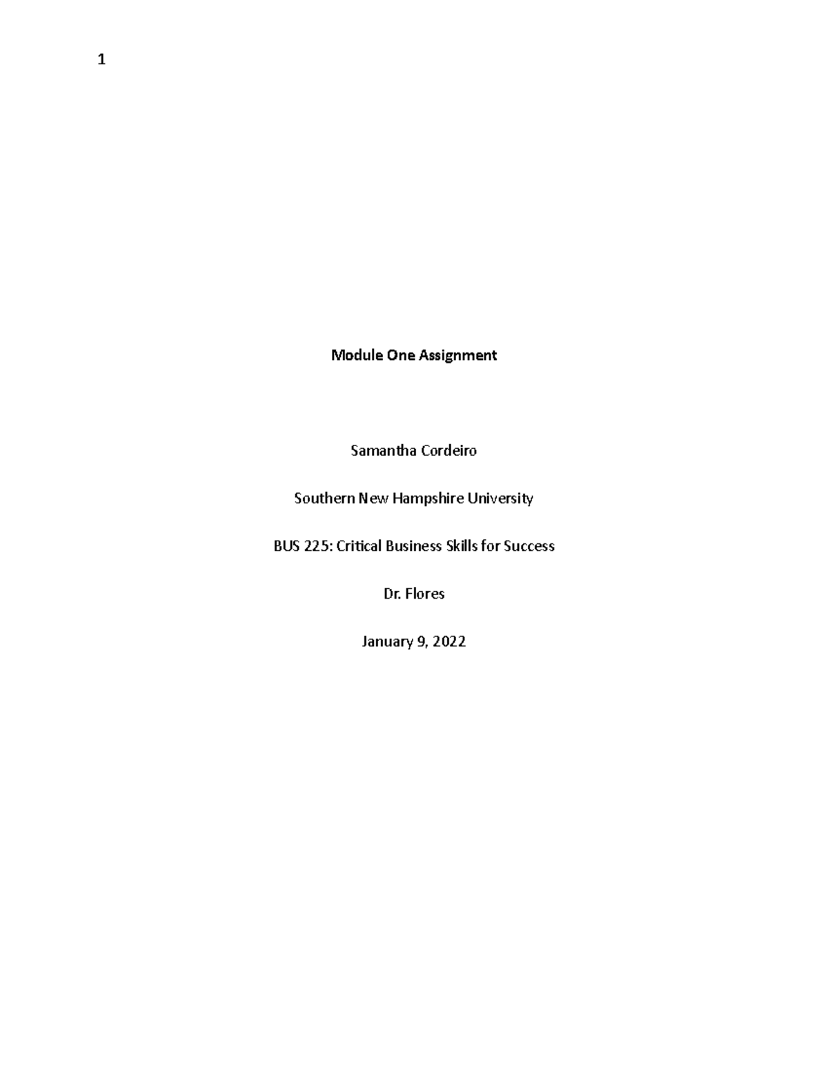 BUS225 Module One Assignment 1-1 - Module One Assignment Samantha ...