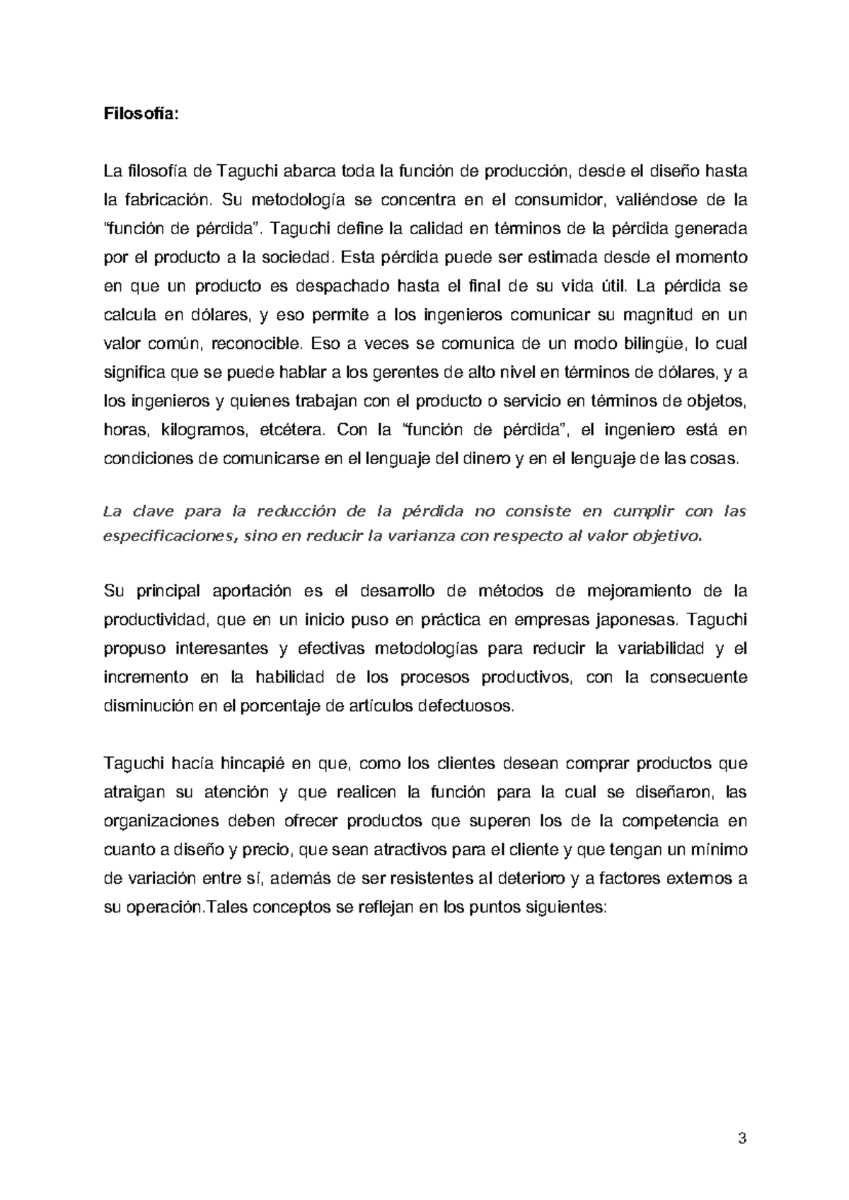 Genichi Taguchi 2: Filosofía de Calidad y Función de Pérdida - Studocu