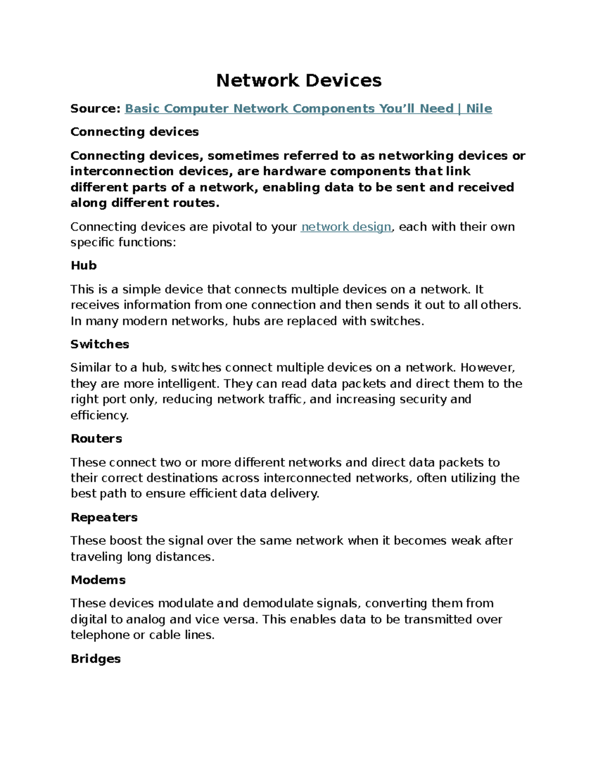 Network Devices: Essential Components of Computer Networks - Studocu