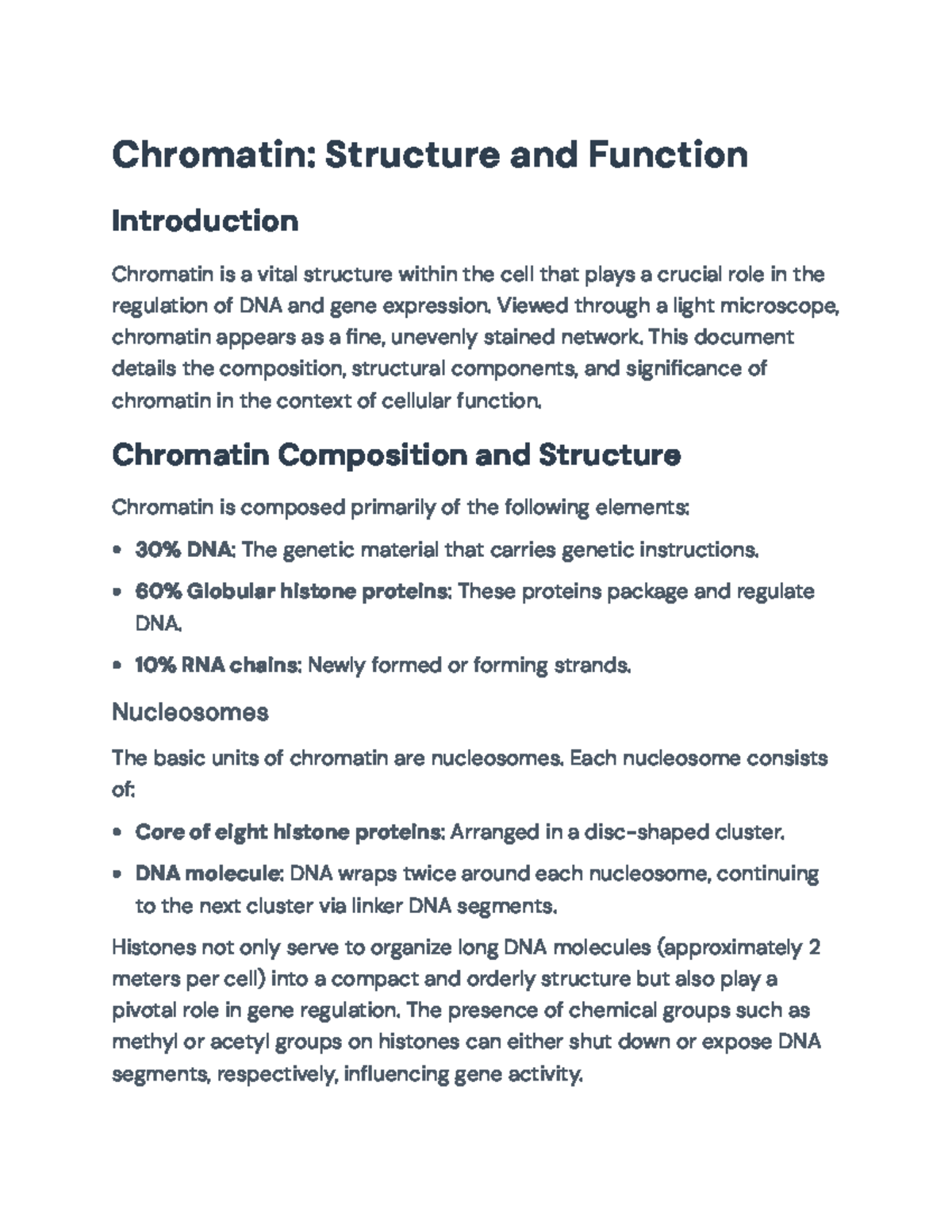 Chromatin Structure and Function: Insights for Cellular Biology ...