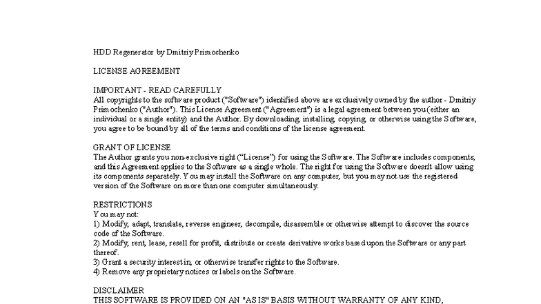 HDD regenerator license agreement by Dmitriy Primochenko - Studocu
