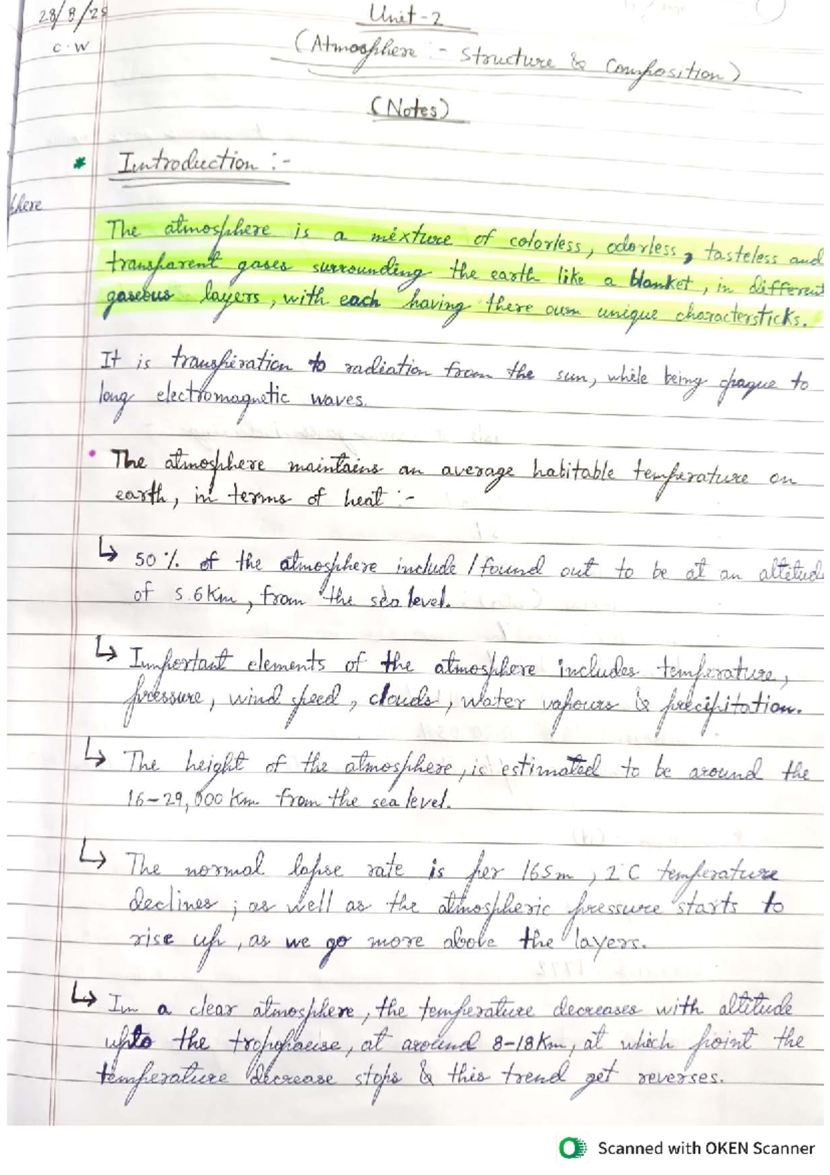 Physical Geography Unit-2 (Part 1) Atmosphere Structure & Composition ...