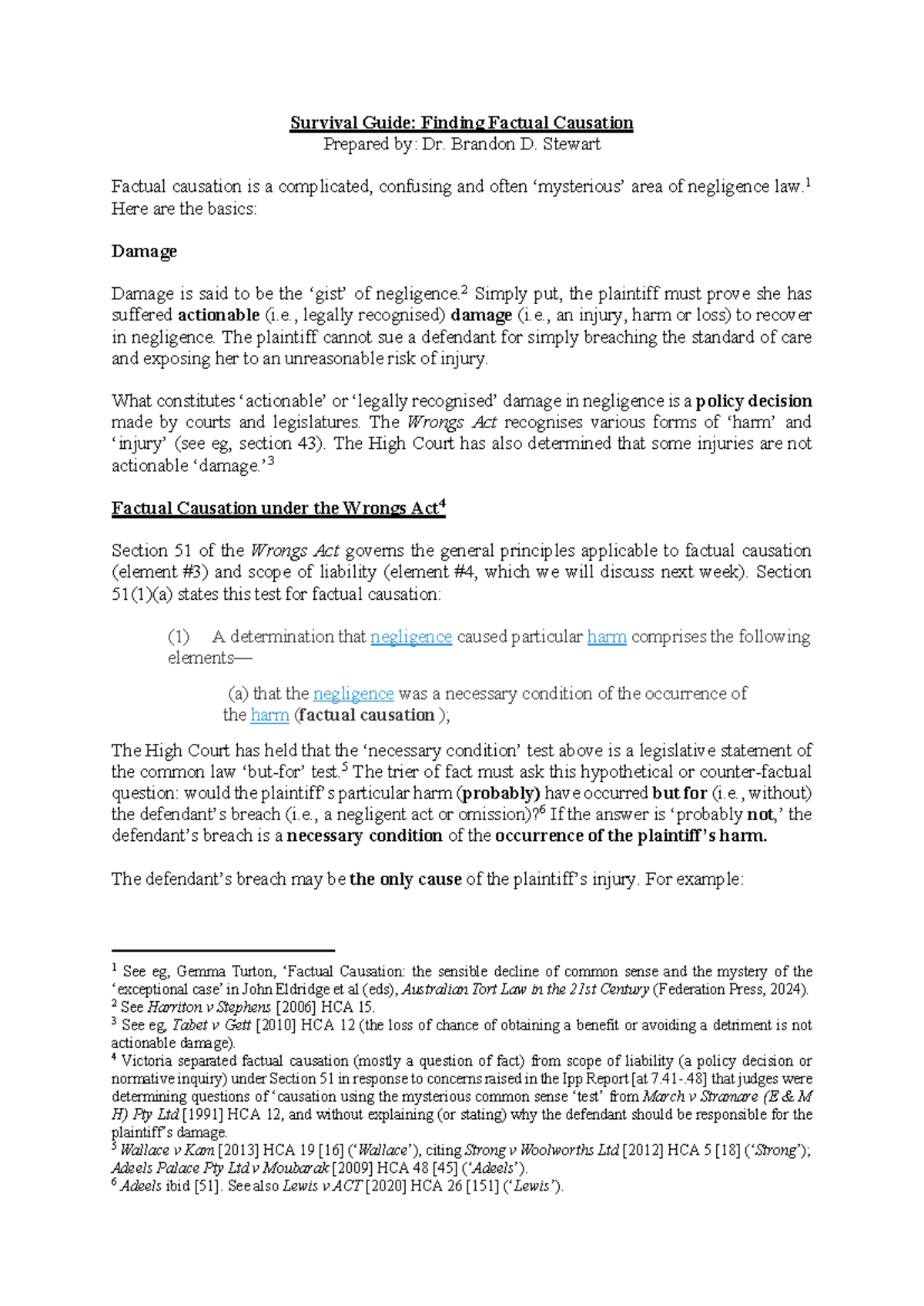 Survival Guide: Understanding Factual Causation in Negligence Law - Studocu