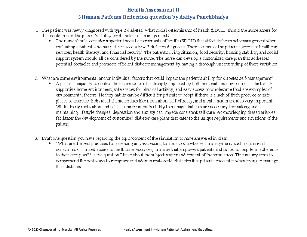 NR304 i-Human Patients Final Reflection on Diabetes Self-Management ...