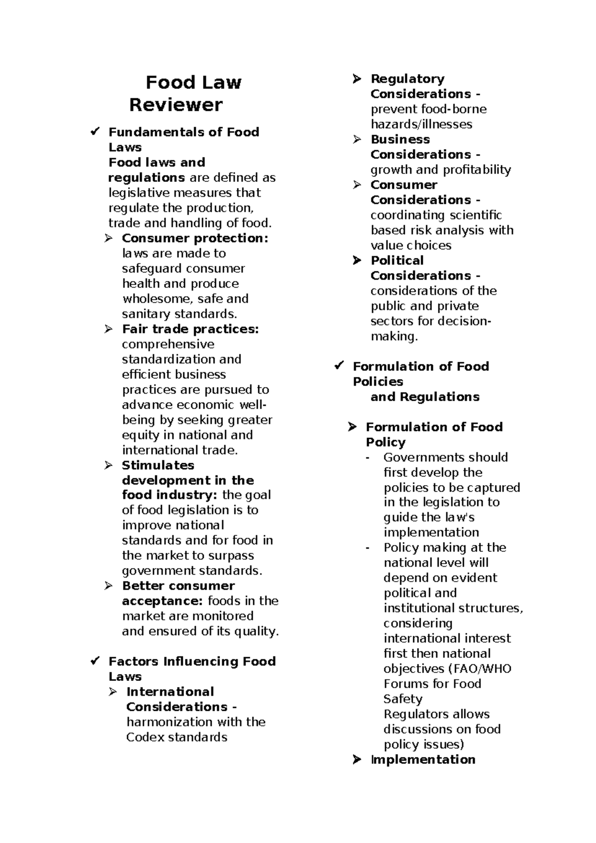 FOOD LAW Reviewer - Food Law Reviewer Fundamentals of Food Laws Food ...