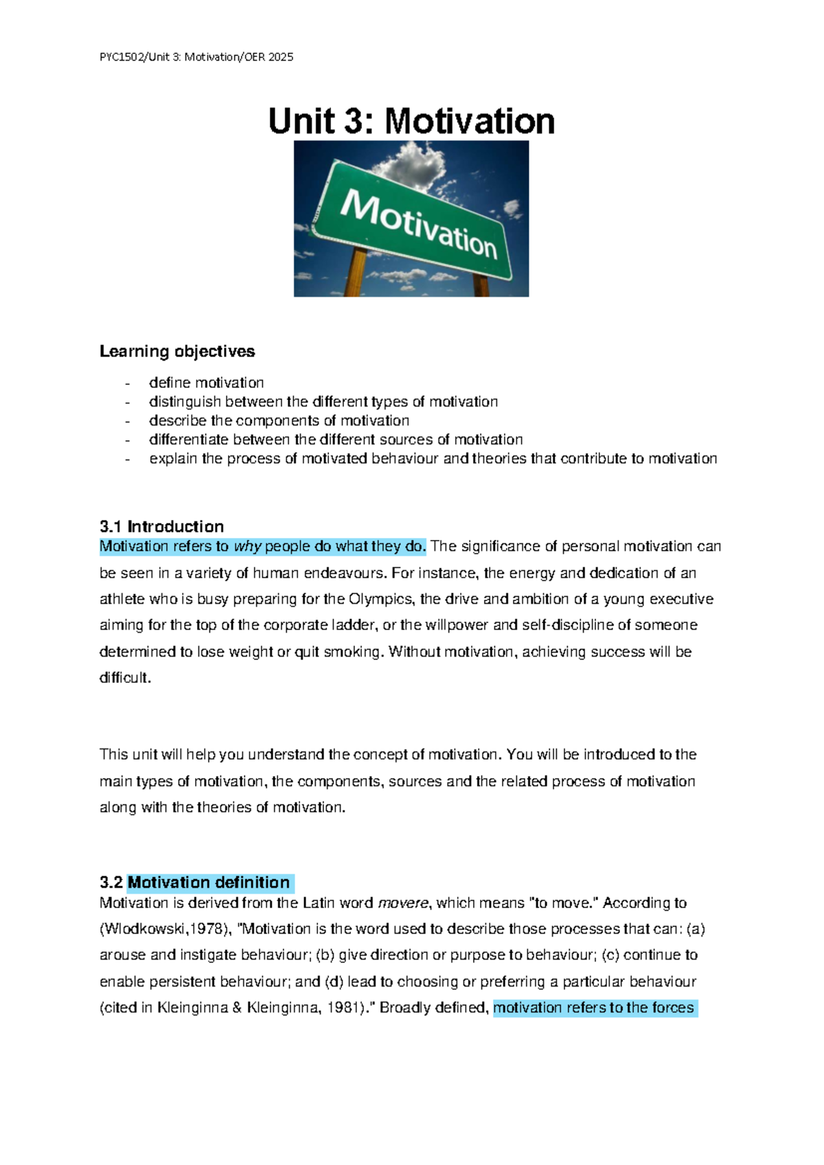 Unit 3: Motivation - Lecture Notes on Theories and Components - Studocu