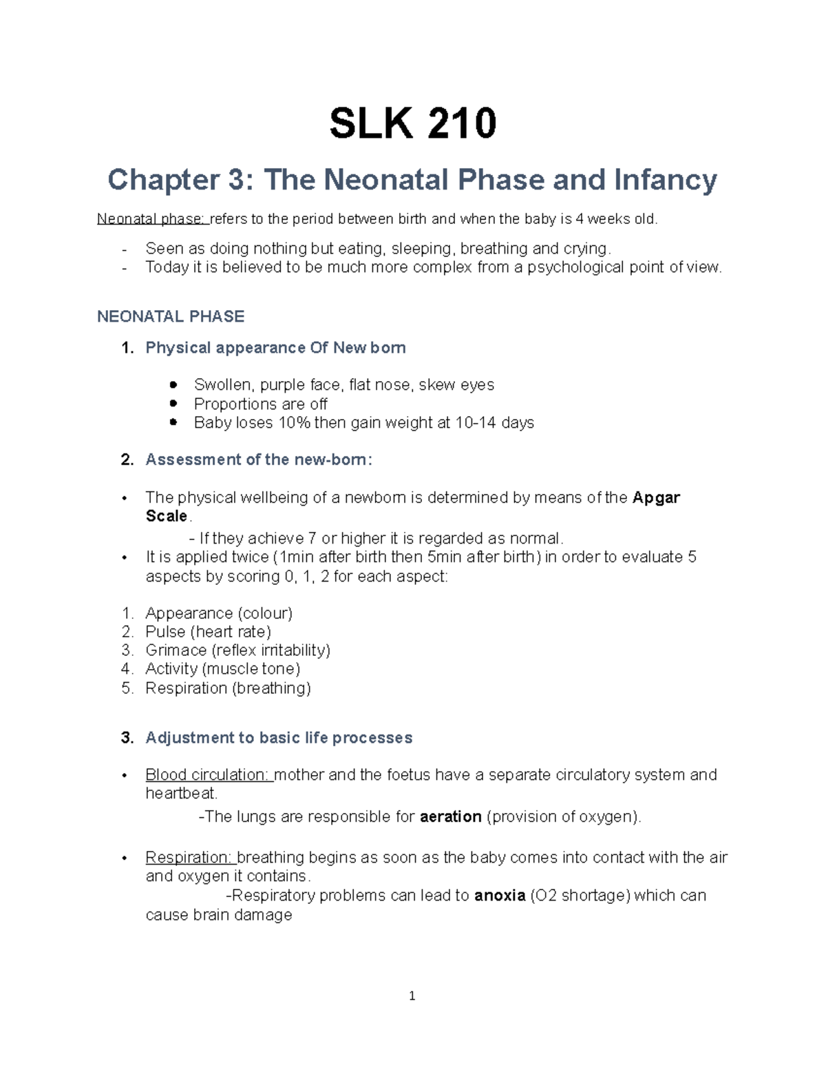 SLK 210 Chapter 3: Understanding the Neonatal Phase and Infancy - Studocu