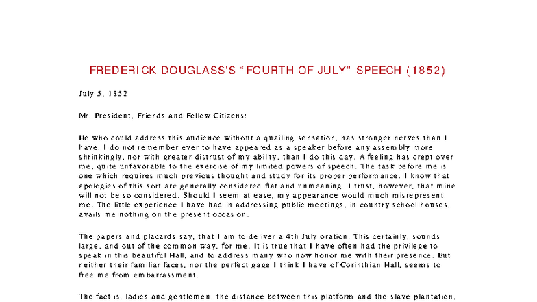 FREDERICK DOUGLASS: 4th of July Oration (1852) - Studocu