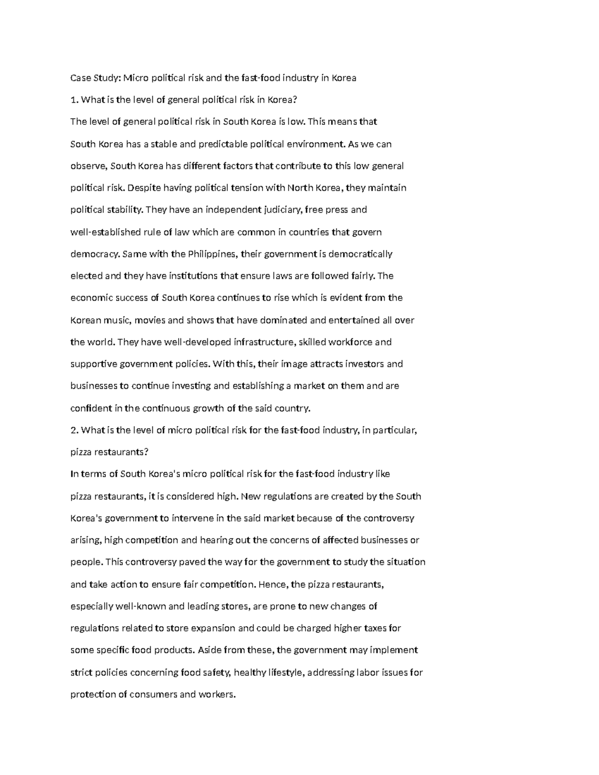 Case Study Political Risk - Case Study: Micro political risk and the ...