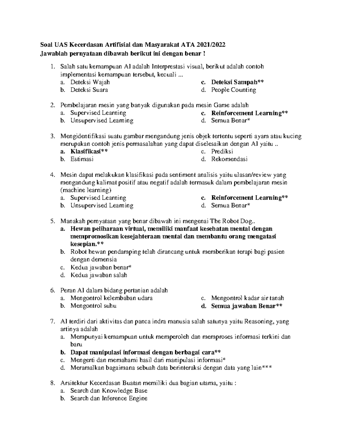 Soal UAS Kecerdasan Artifisial dan Masyarakat ATA 2122 - Studocu