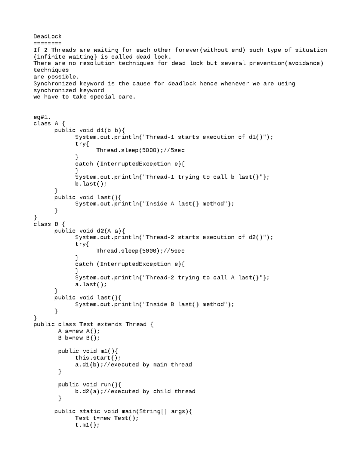08-12-2022 Multithreading Deadlock and Daemon Thread Notes - Studocu
