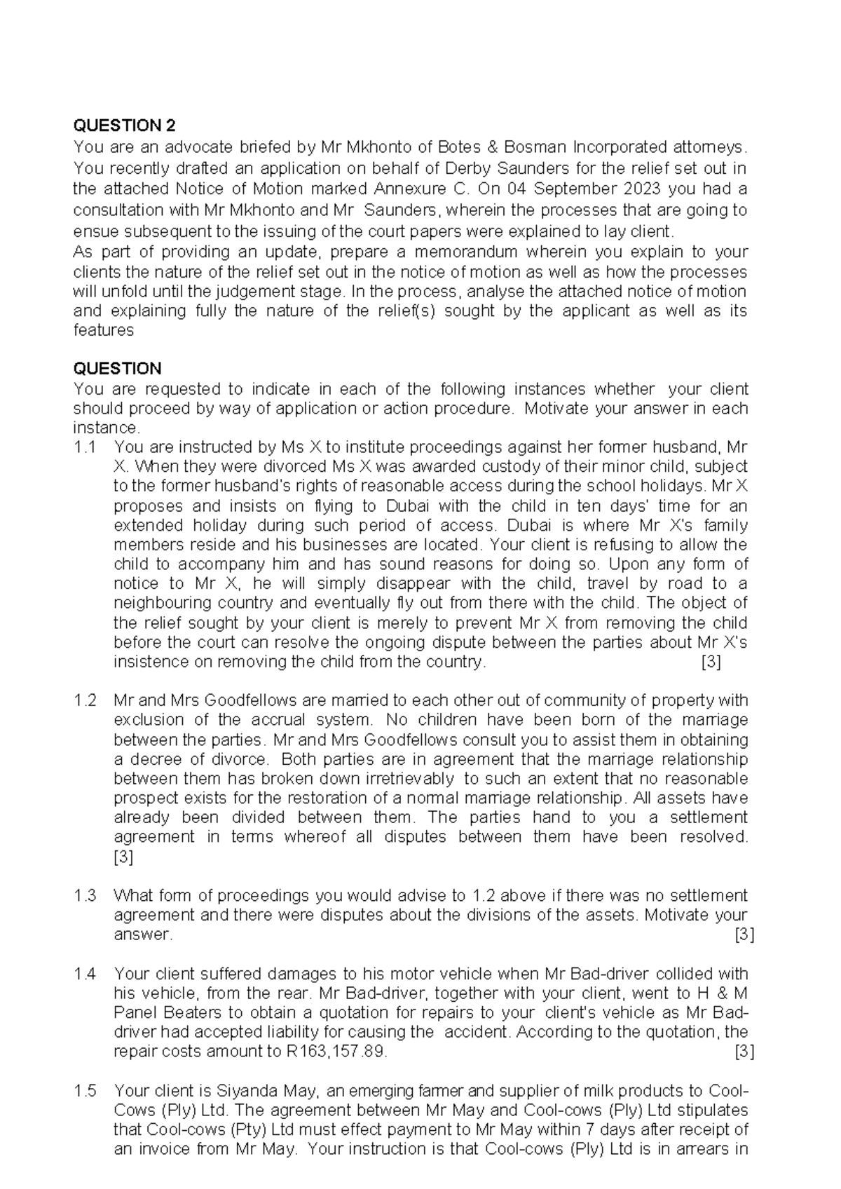 Practice Questions - Law: Application and Action Procedures Analysis ...