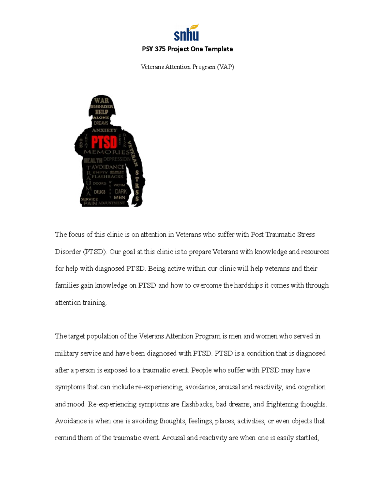 PSY 375 Project One: Attention Training for Veterans with PTSD - Studocu