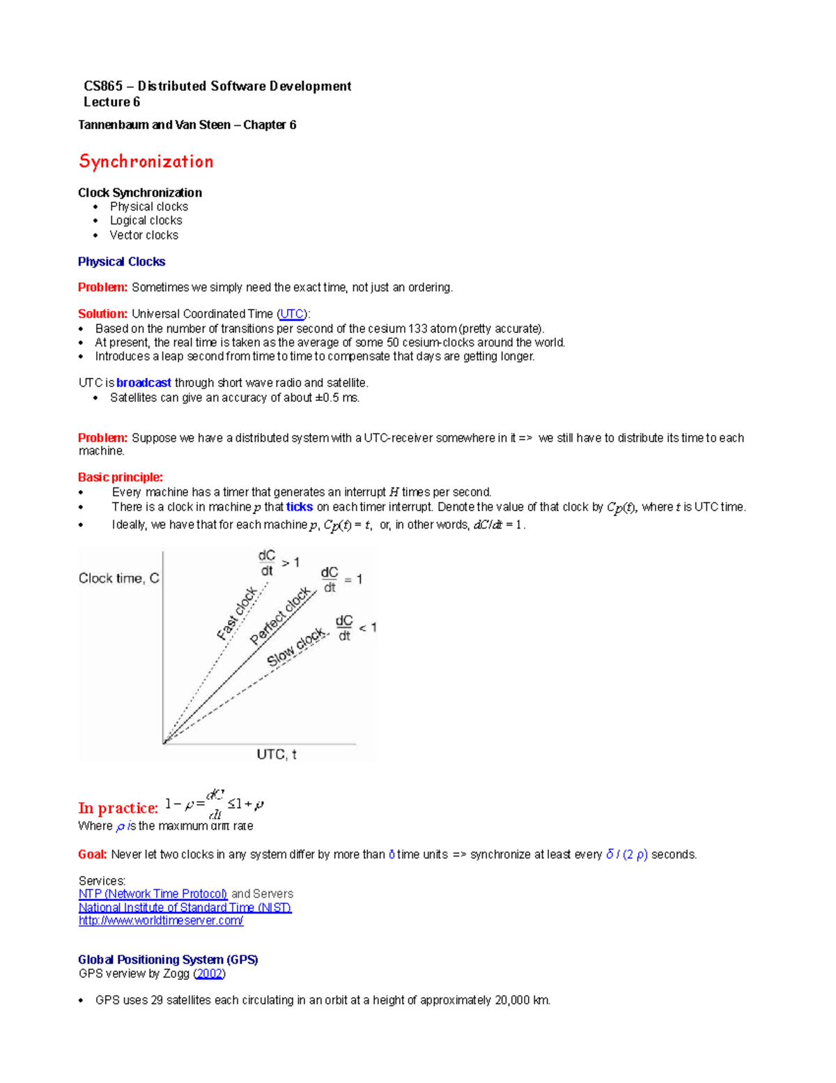 CS865 Distributed Software Development Lecture 6: Clock Synchronization ...