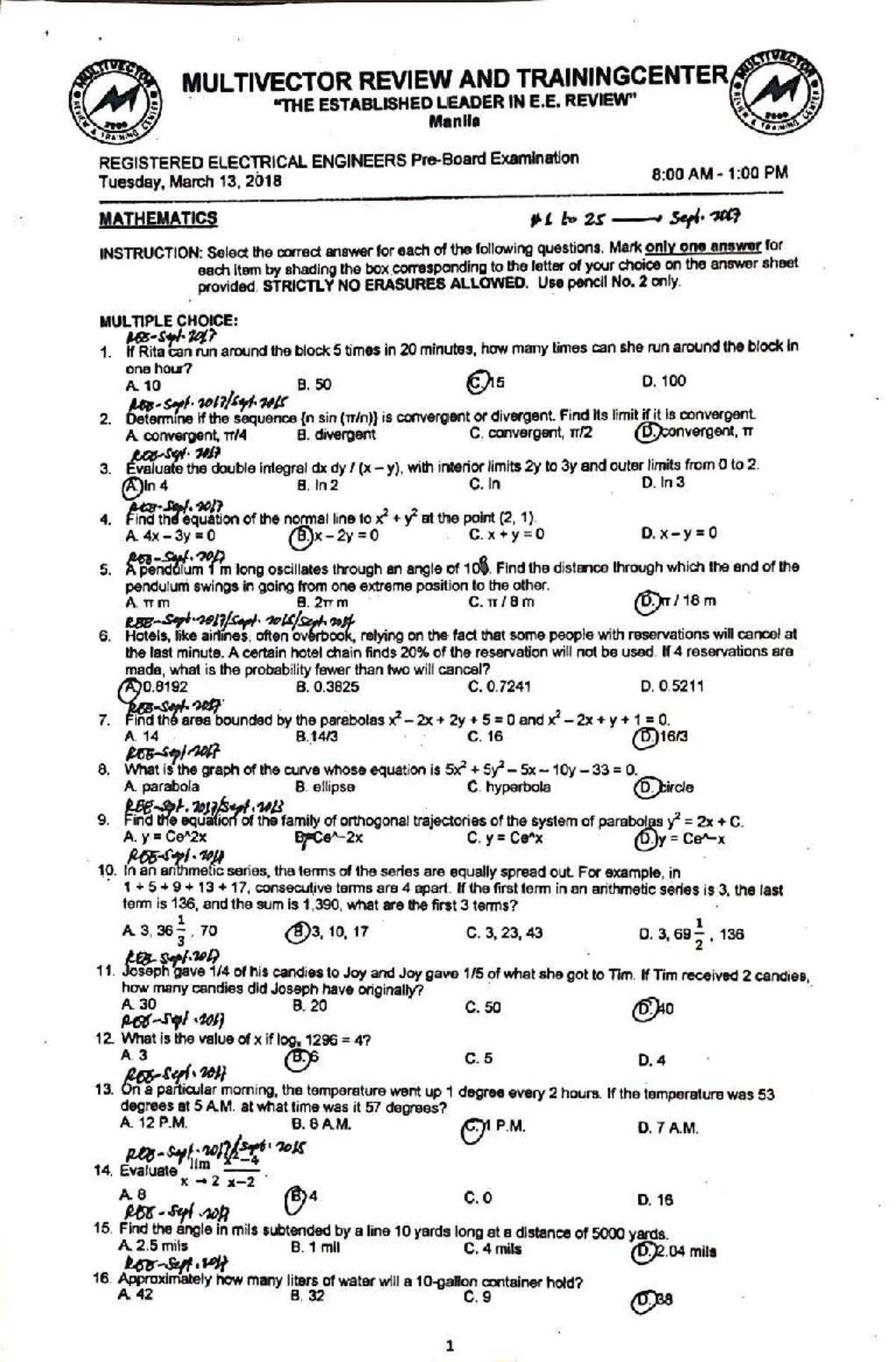 MATH 2023: Comprehensive Review for Registered Electrical Engineers ...