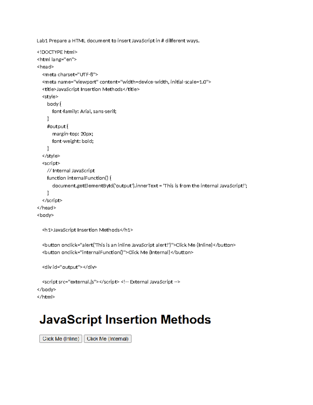 JS Lab: Inserting JavaScript in HTML - Lab 1 to Lab 10 Overview - Studocu