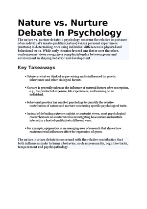 Discuss the Nature vs Nurture debate - Discuss the Nature-Nurture ...