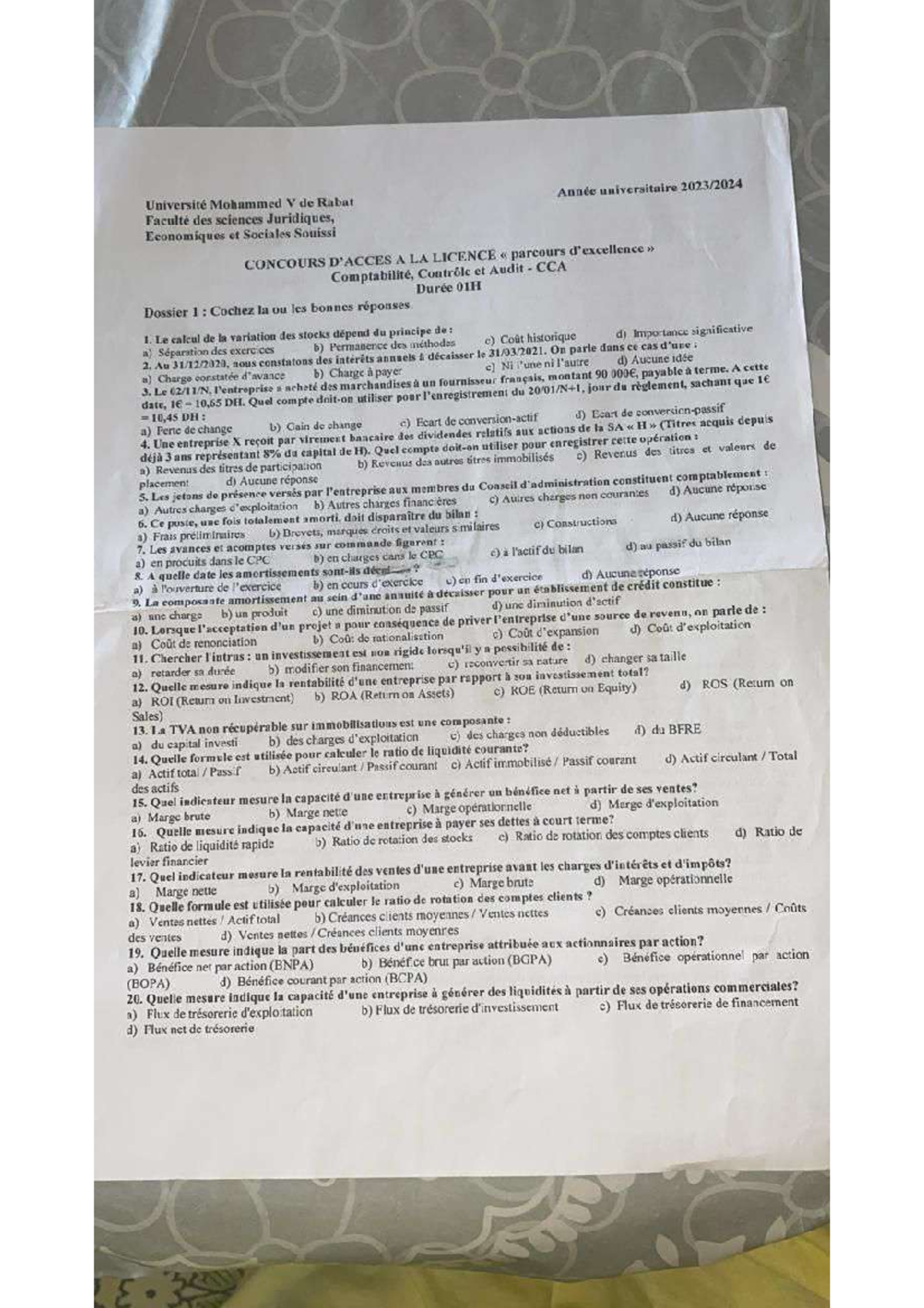 Concours Licence CCA 2023 - Questions & Réponses Compta Audit - Studocu