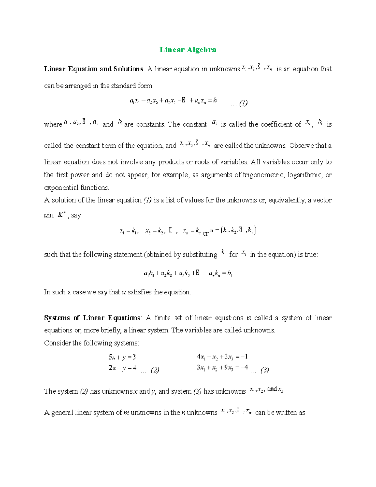 Linear Algebra: Understanding Linear Equations and Their Solutions ...