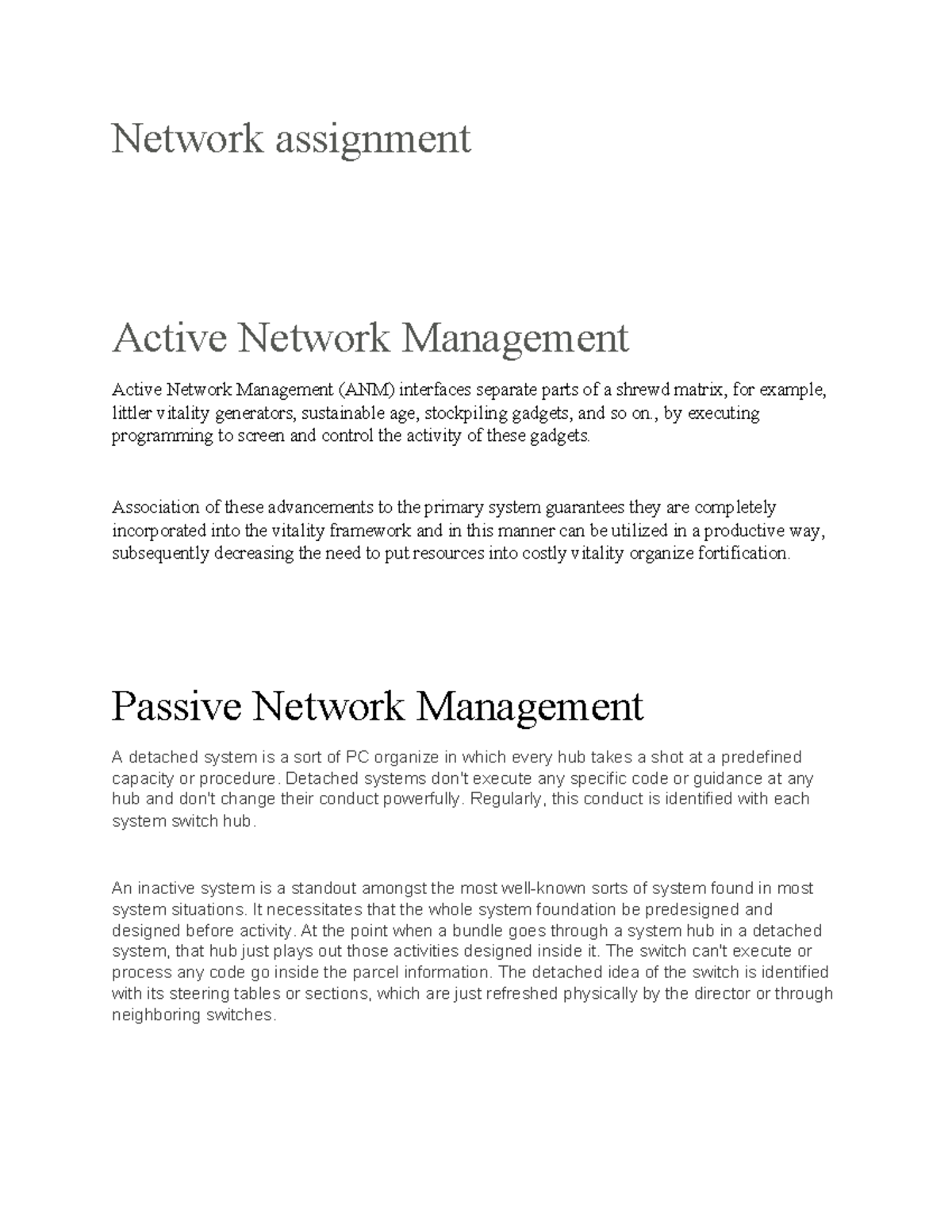Network Assignment: Active & Passive Network Management Techniques ...