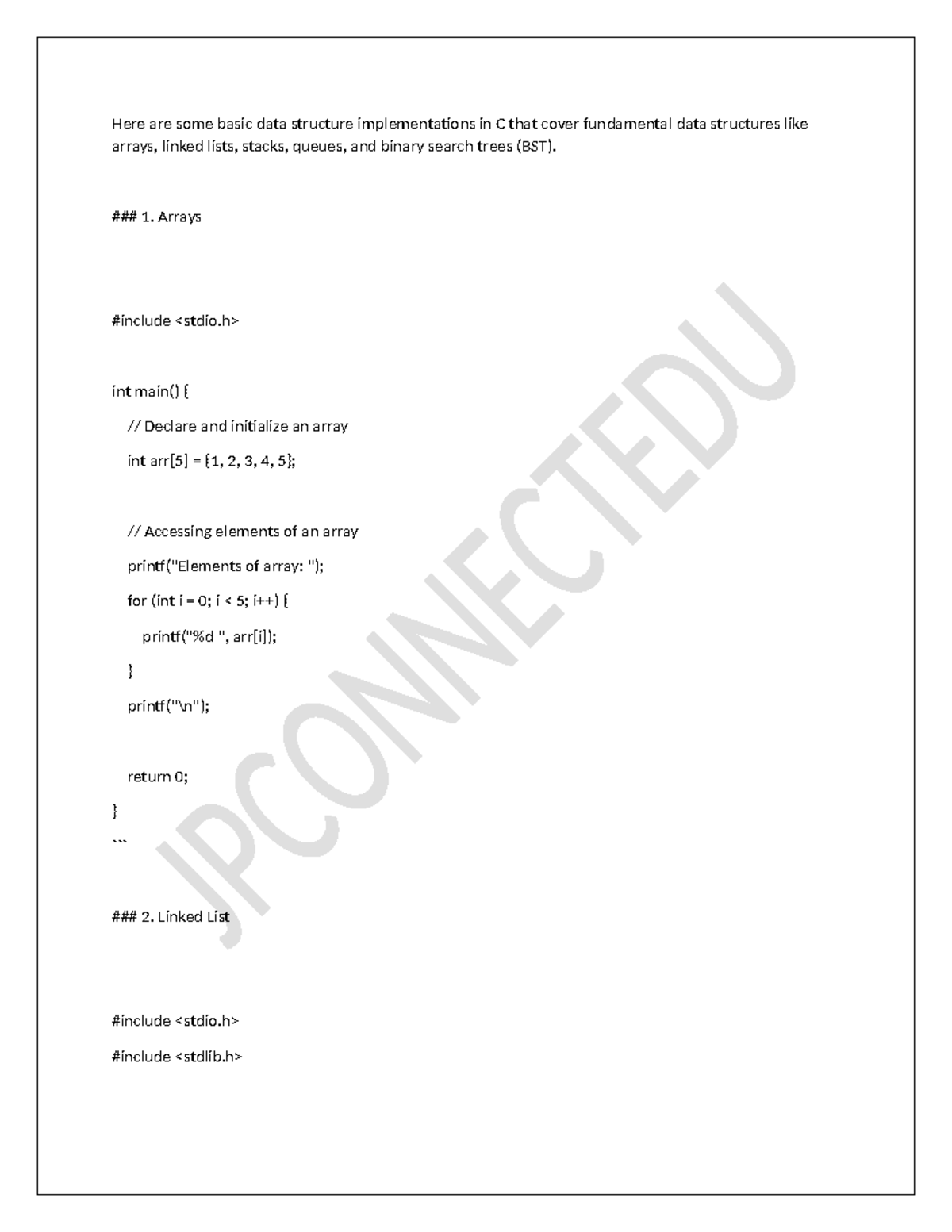 Data Structures Implementations in C: Arrays, Linked Lists, Stacks, Queues, BST - Studocu