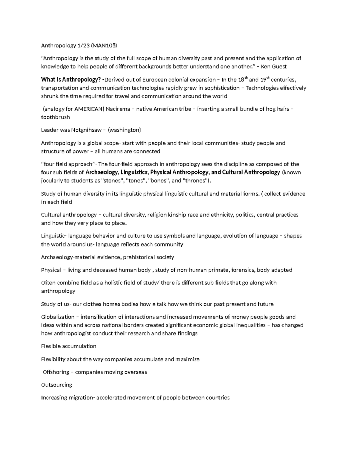 Anthro 1 23 - Lecture Notes and Homework Assignments Overview - Studocu