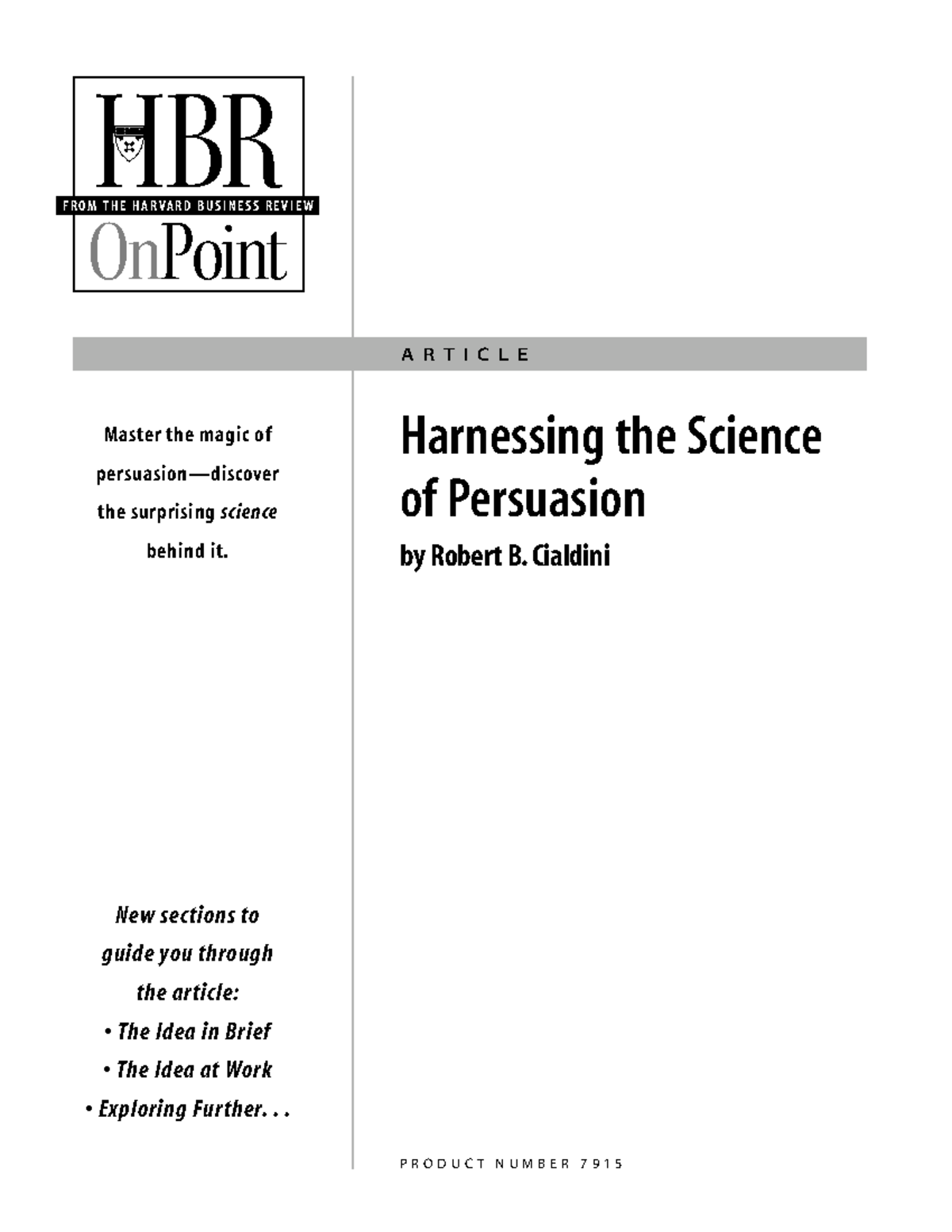 Final Exam: Harnessing the Science of Persuasion - HBR Article 7915 ...