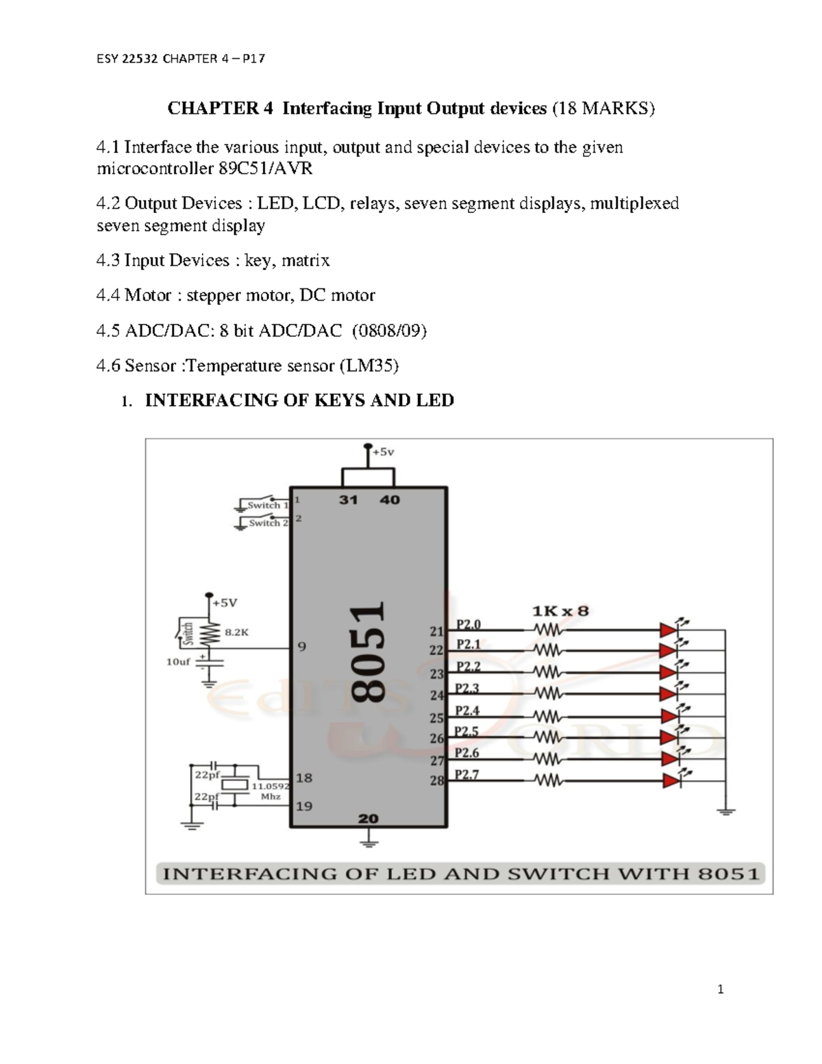 8051 microcontroller interfacing with I/O Devices - Microcontroller And ...