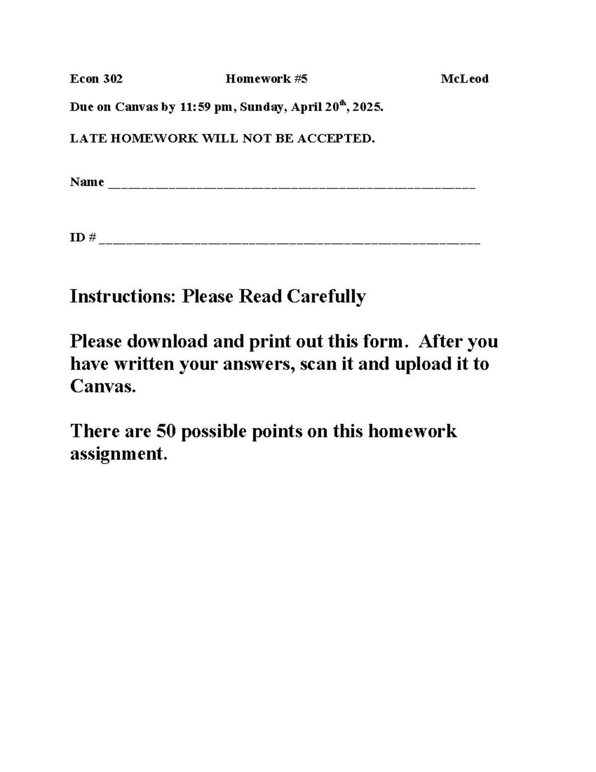 Homework 5 Answer Key Econ 302 Spring 2025 - Econ 302 Homework #5 ...