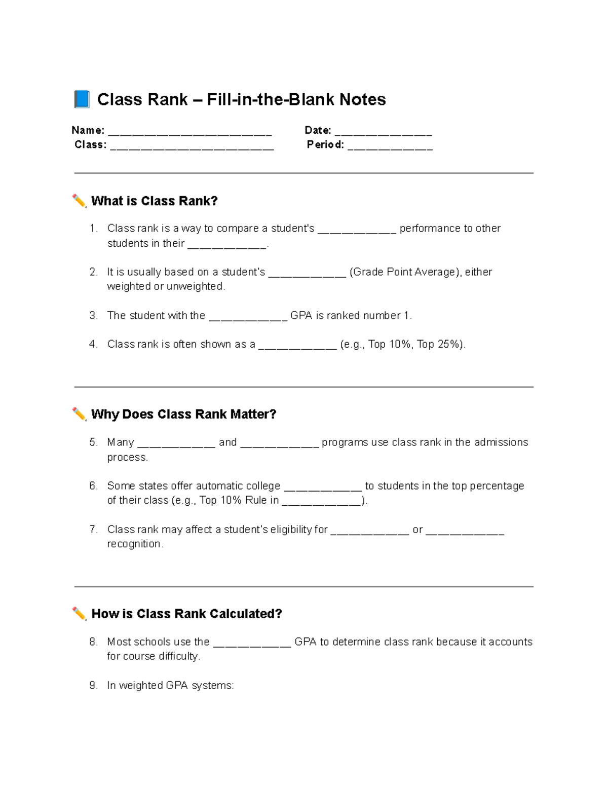Class Rank Overview Notes - Understanding GPA and Its Impact - Studocu