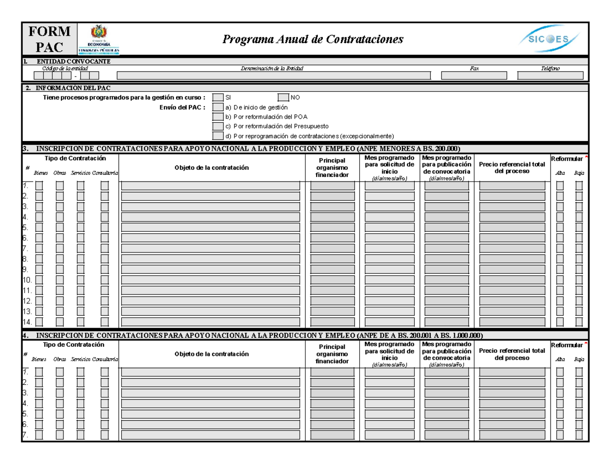 Form PAC 1. Información Anual de Contrataciones - Universidad - Studocu
