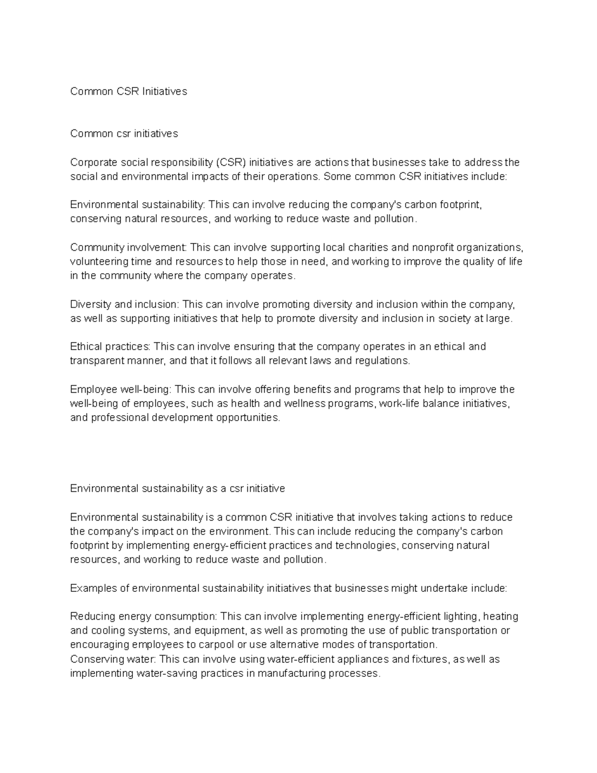 Common CSR Initiatives: Environmental, Community & Diversity Focus ...