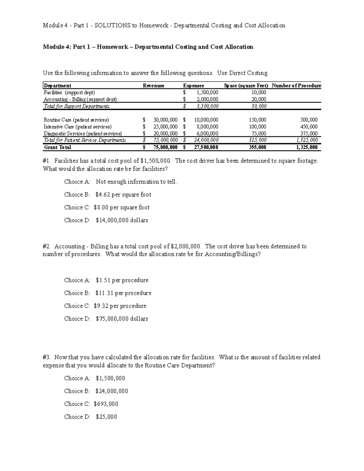 Summer 2025 - Module 4 - Part 1 - Homework Solutions for Dept. Costing ...