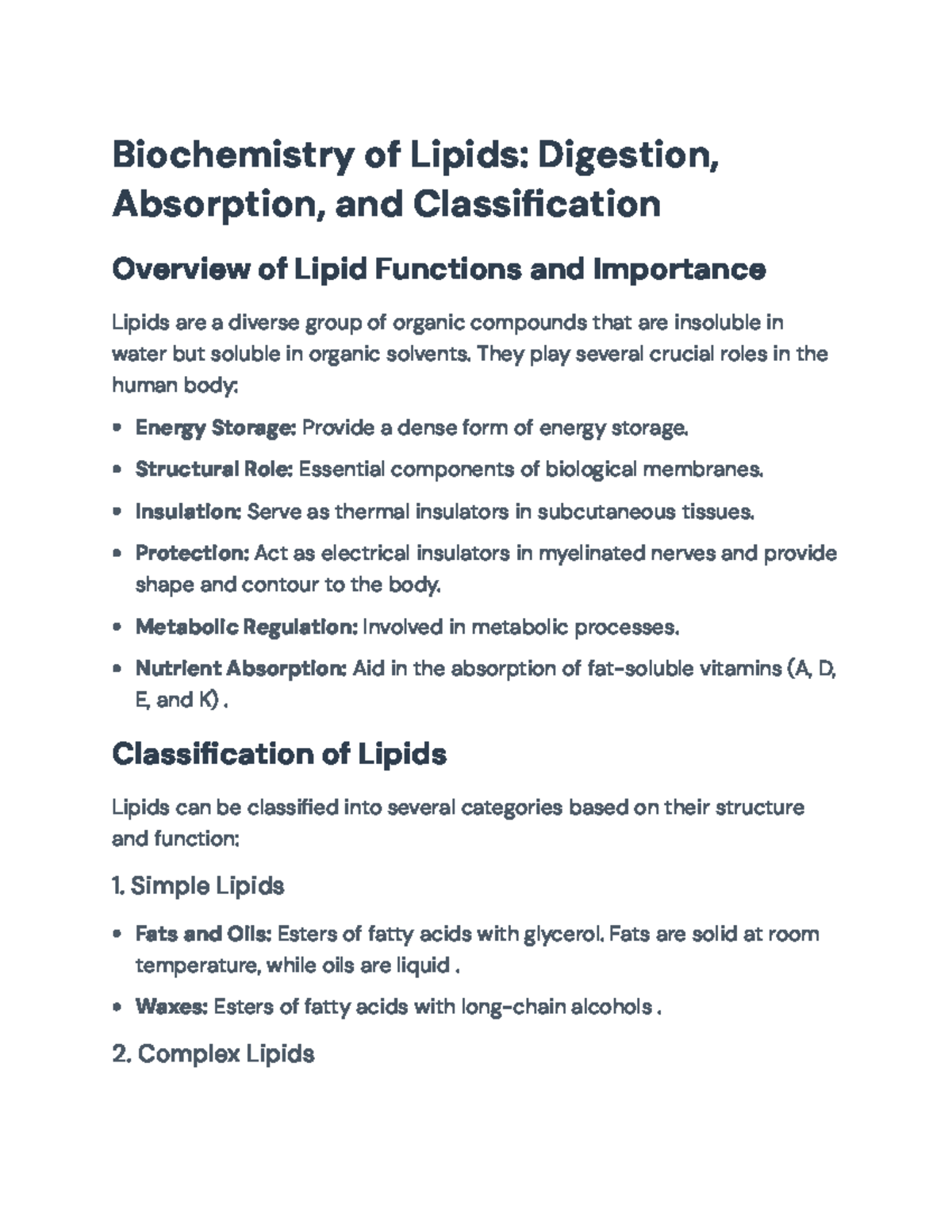 Biochemistry of Lipids: Digestion, Absorption & Functions Overview ...